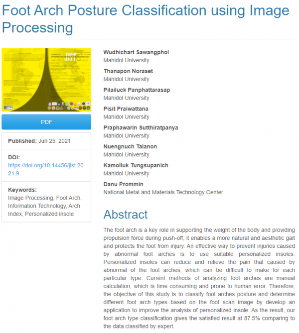 Foot Arch Posture Classification using Image Processing – MUICT SDGs